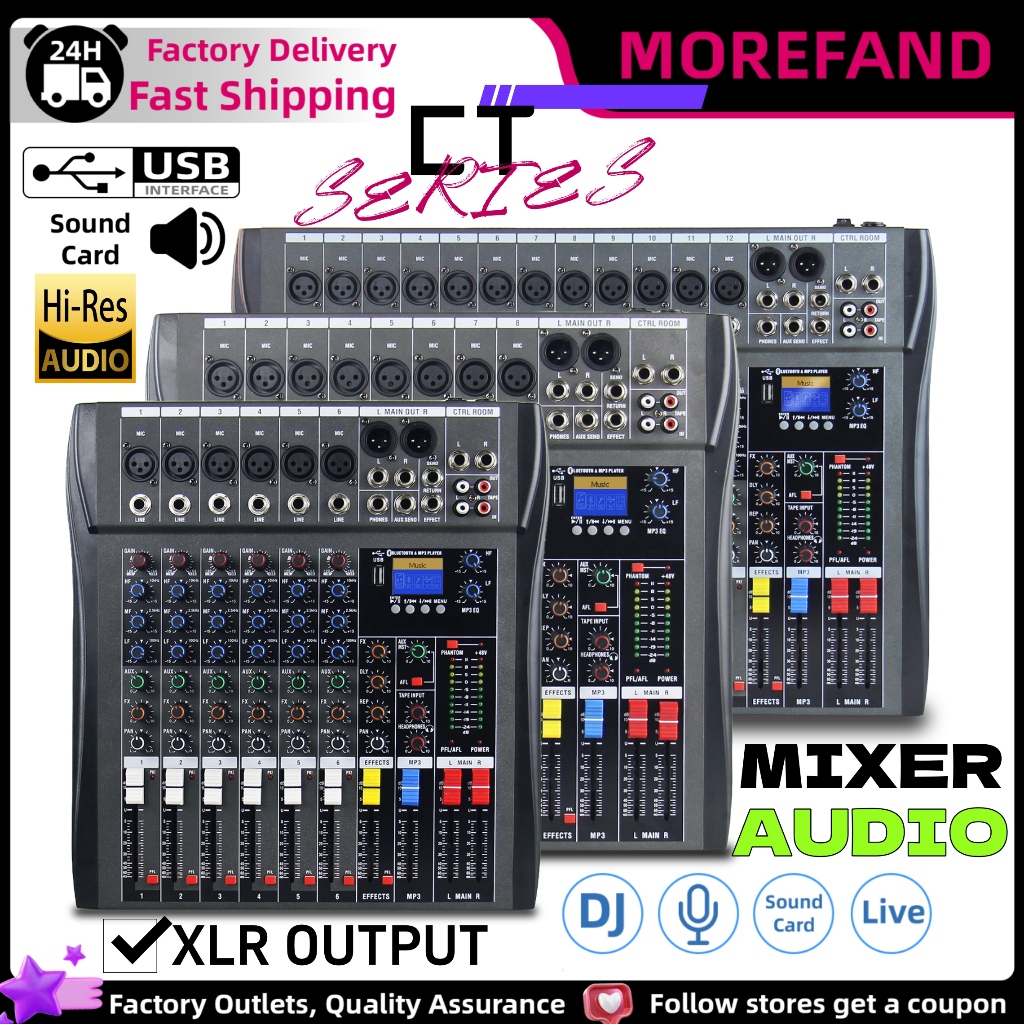 CT-6/8/12mixerมิกเซอร์บลูทูธ อีคิวปรับเสียง มิกเซอร์เอฟเฟค การบันทึก ...