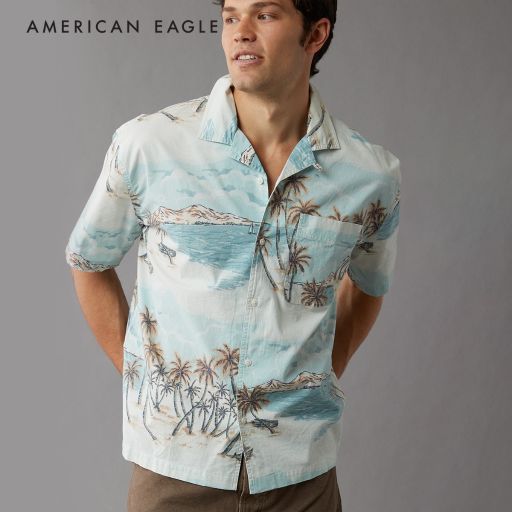 American Eagle Tropical Button-Up Poolside Shirt เสื้อเชิ้ต ผู้ชาย แขนสั้น (NMSH 015-6265-395 ...
