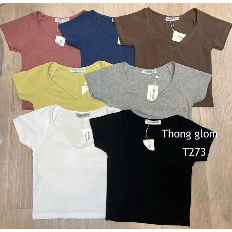 T273เสื้อครอปคอวีกุ้น ผ้ายูนิโคล่เนื้อหนานุ่ม ทรงสวย ใส่แล้วเพรียวมาก ...
