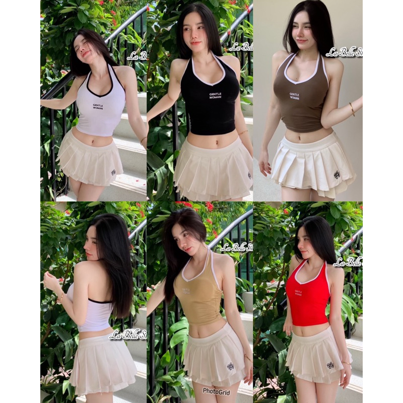 🎊mnv_shop🎊 เสื้อครอป คล้องคอ แต่งแถบ🔥 ️ผ้าเรย่อน | Shopee Thailand