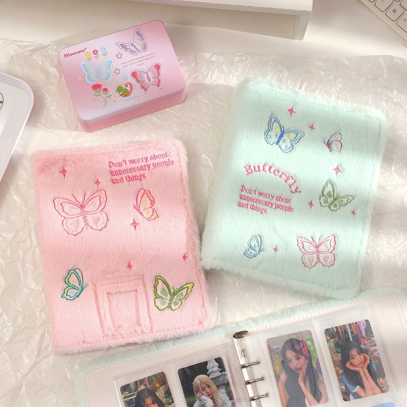 พร้อมส่ง🇹🇭แฟ้มขนปุย ปักลายผีเสื้อ Hisocute ขนาดA5 แฟ้มเก็บการ์ด Collect ...