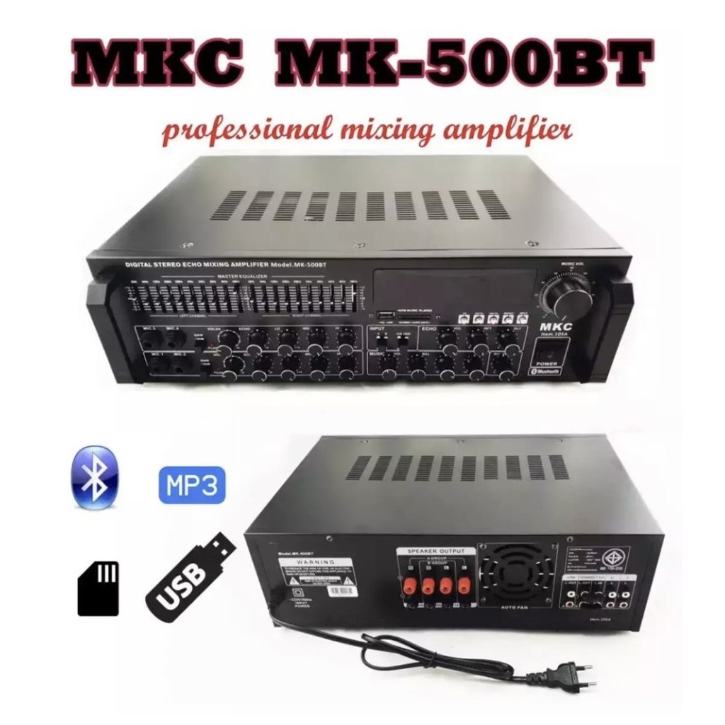 แอมป์ขยายเสียง MKC รุ่น MK-500BT เครื่องขยายเสียง amplifier มีบลูทูธ Bluetooth USB MP3 SDCARD มี ...