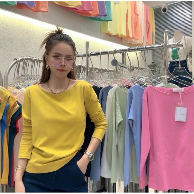 031ก พร้อมส่ง DEE ZYY เสื้อยืดแขนยาวคอปาดทรงพอดีตัว ไซร์ 1 | Shopee Thailand