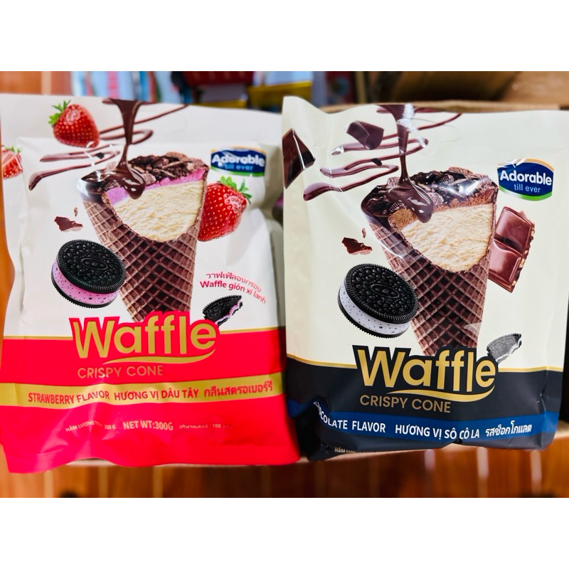 Waffle CRISPY CONEขนมไอติมโคนช็อกโกแลตแบรน Adorableมี 3 รสชาติ ...