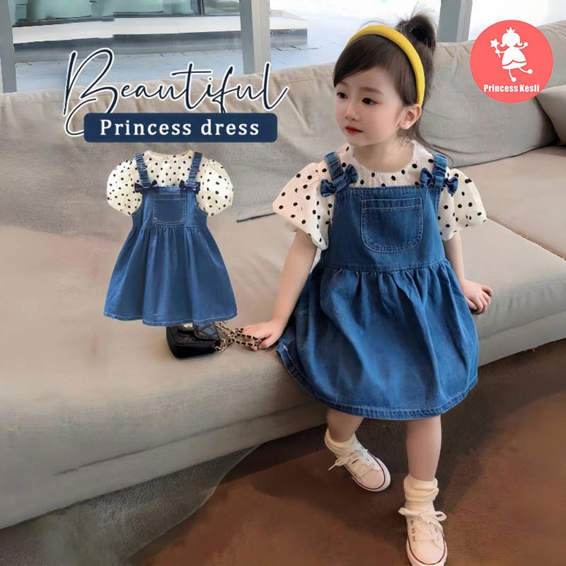 PRINCESS KESLI ชุดเดรสยีนส์ ชุดเดรสลายเอี๊ยมน่ารัก สำหรับเด็ก | Shopee ...