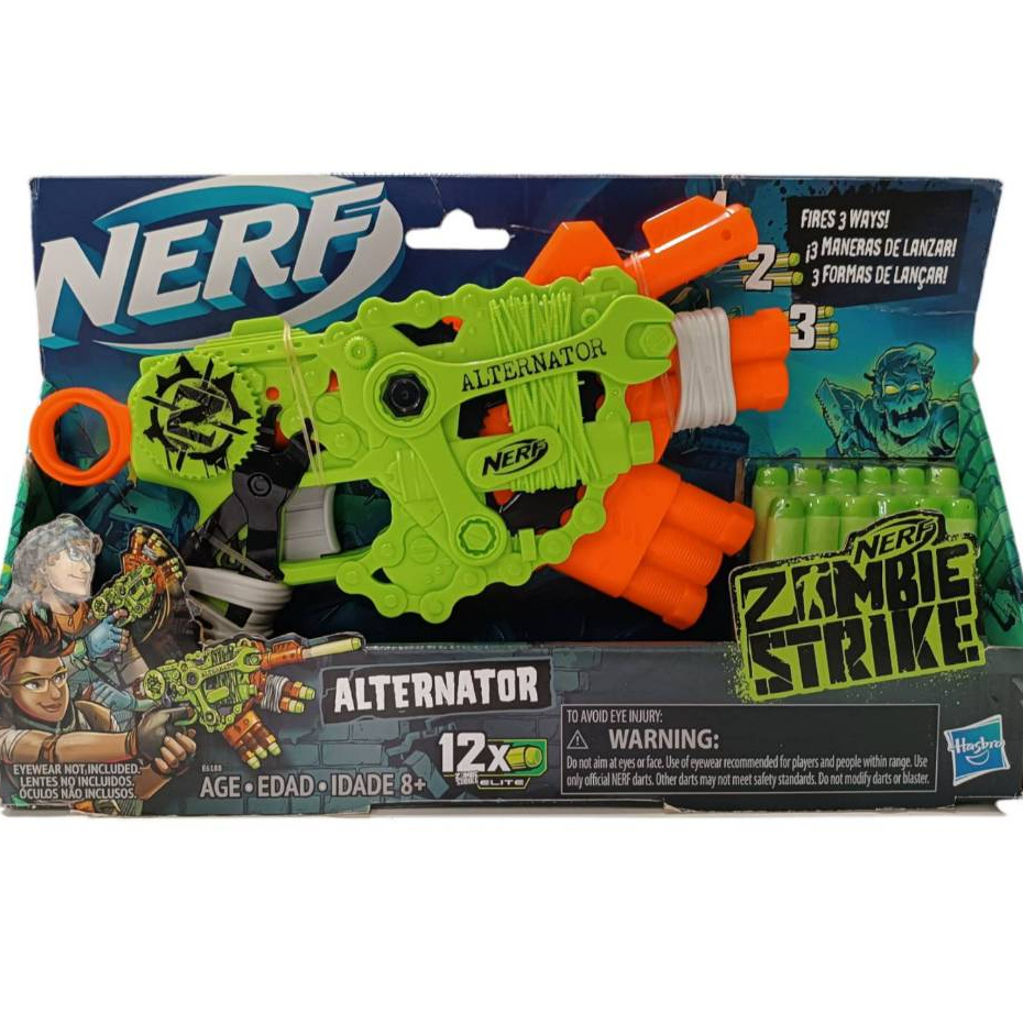 Nerf Zombie Strike Alternator Blaster Fires 3 Ways, Includes 12 ...