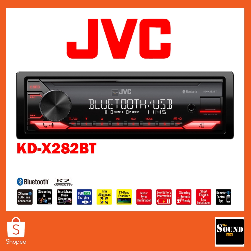 JVC KD-X282BT เครื่องเล่นติดรถยนต์ 1DIN MP3 AUX Bluetooth วิทยุ 1 ดินบลูทูธ | Shopee Thailand