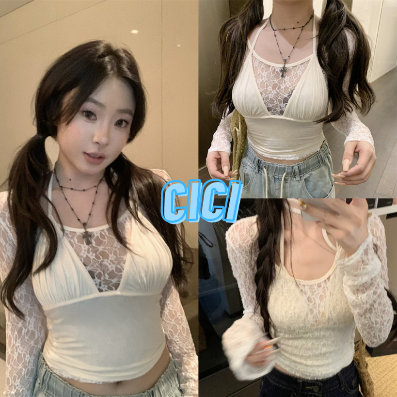 ส่งทันที Cici(NO. 1083) Set 2 ชิ้น ใส่ได้หลากหลายสไตล์ตัวบราคล้องคอพร้อม เสื้อตัวด้านนอก detail ...