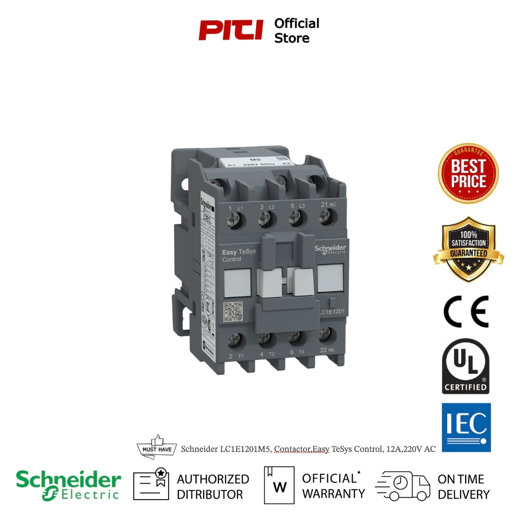 Schneider LC1E1201M5, Contactor,Easy TeSys Control, 12A, 5.5kW 7.5HP ...