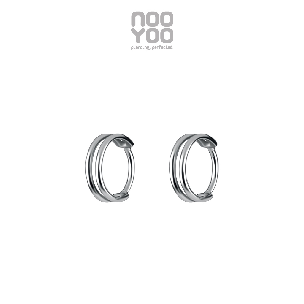 NooYoo ต่างหูสำหรับผิวแพ้ง่าย Double Plain Line Hoops Surgical Steel (สีขาว/สีทอง) | Shopee Thailand