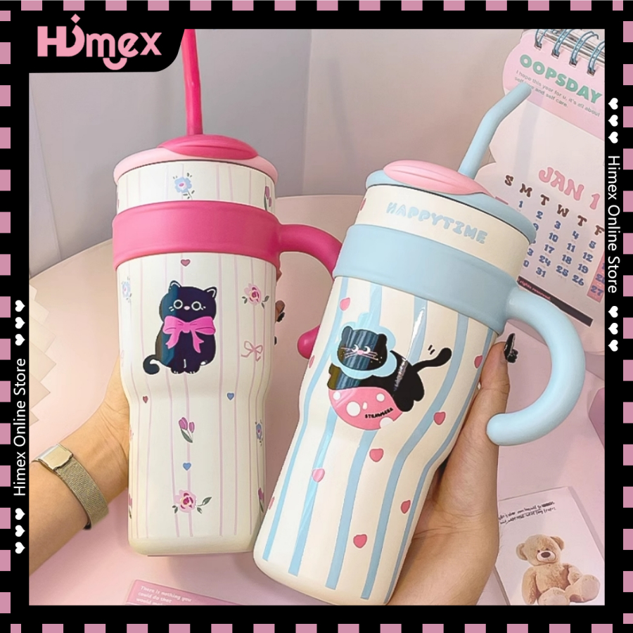Himex แก้วน้ำเก็บความเย็น สแตนเลส316 ขวดน้ำเด็ก 700ml/1200ml แก้วเยติมีหูหิ้ว กระบอกน้ำเก็บความ ...