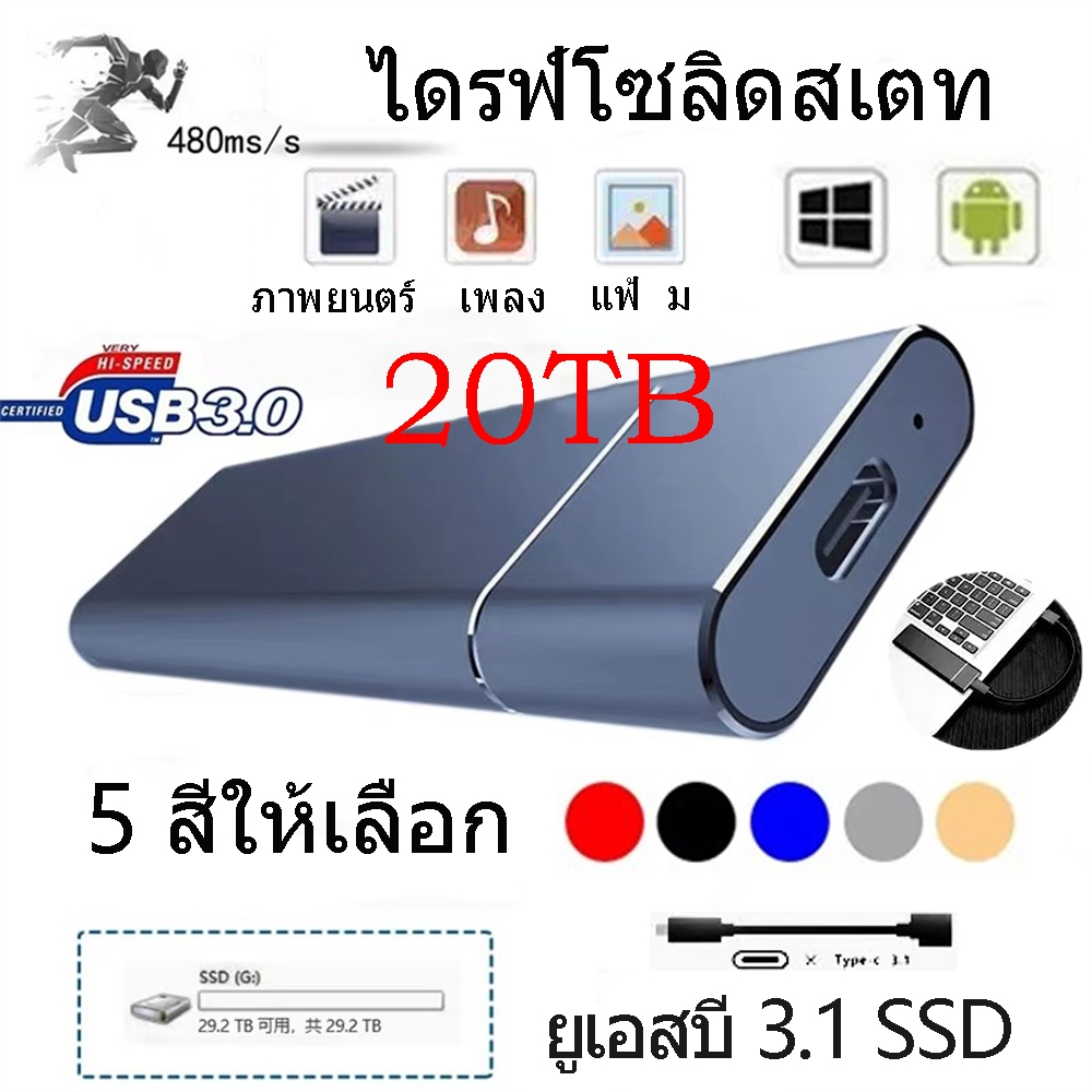 ภายนอก 2TB / 20TB Ssd ความเร็วสูง SSD Type-C / USB 3.1 อินเตอร์เฟซฮาร์ด ...