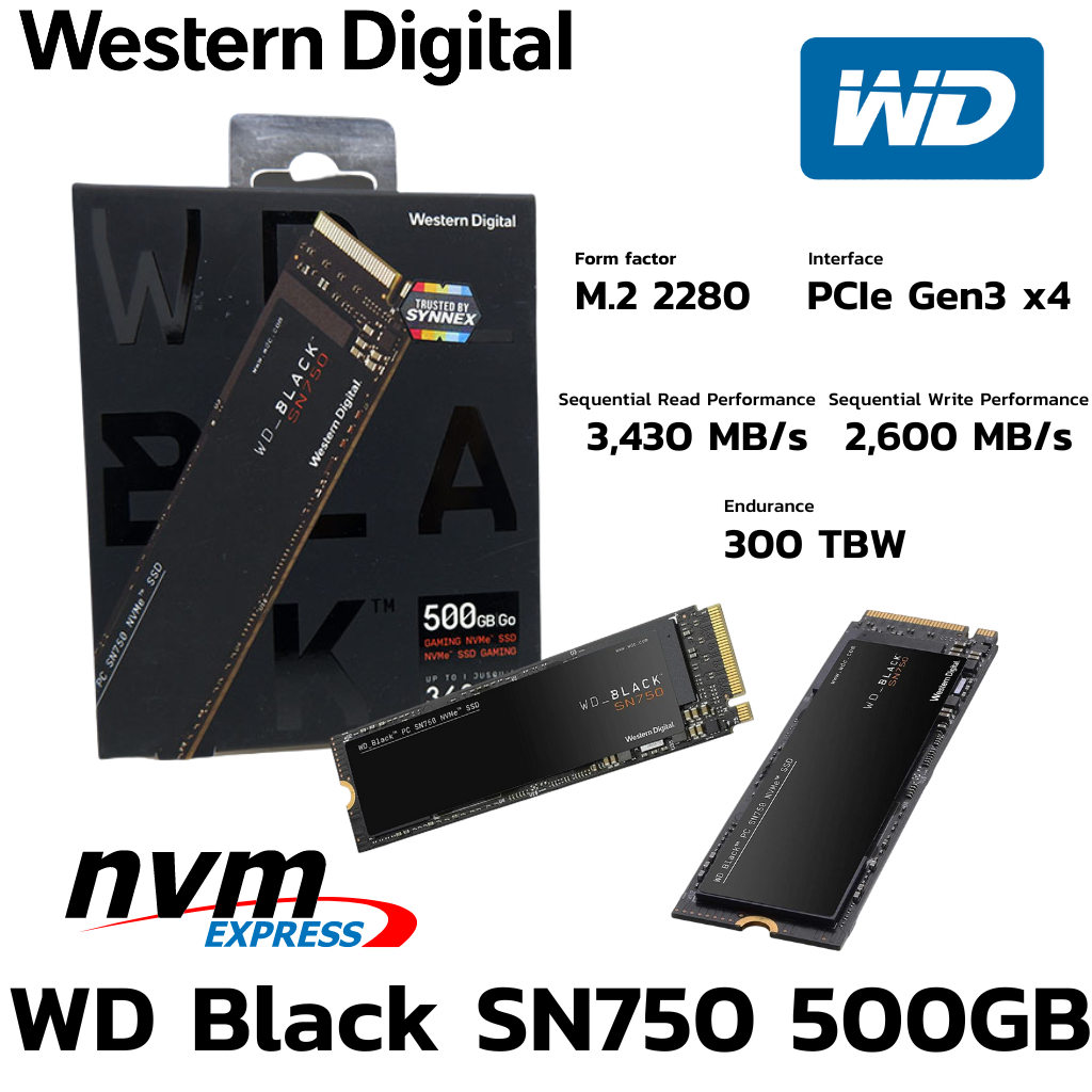 WD BLACK SN750 500GB SSD M.2 NVMe GEN3/GEN4 ประกัน Synnex | Shopee Thailand