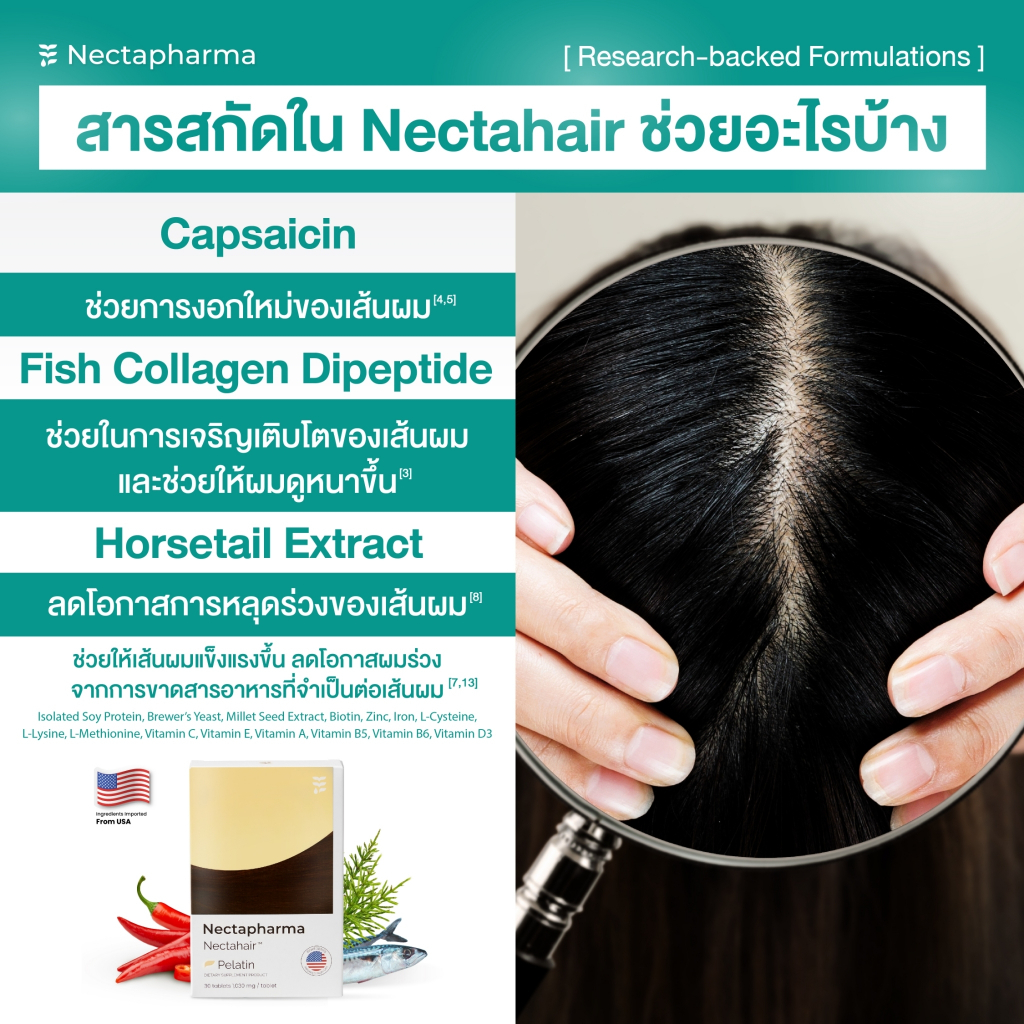 Nectahair วิตามินจบปัญหาร่วง บาง ล้าน Pelatin จาก Nectapharma วิตามินบำรุงผม อาหารเสริมผม ผมร่วง ...