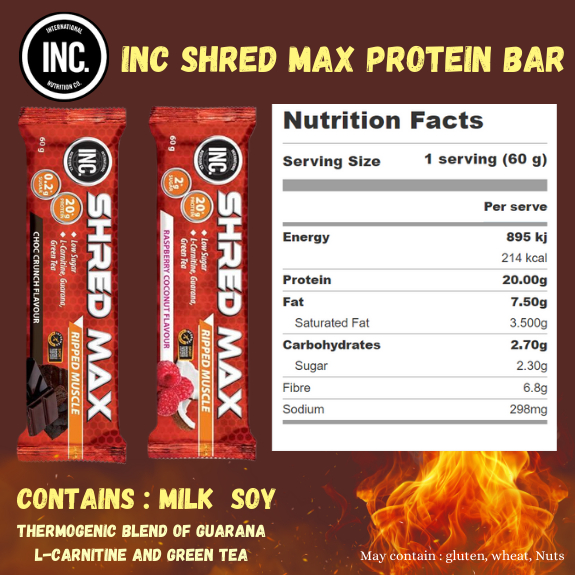 INC Shred Max Protein Bar 20g protein 2g carbs โปรตีนบาร์นำเข้าจาก ...