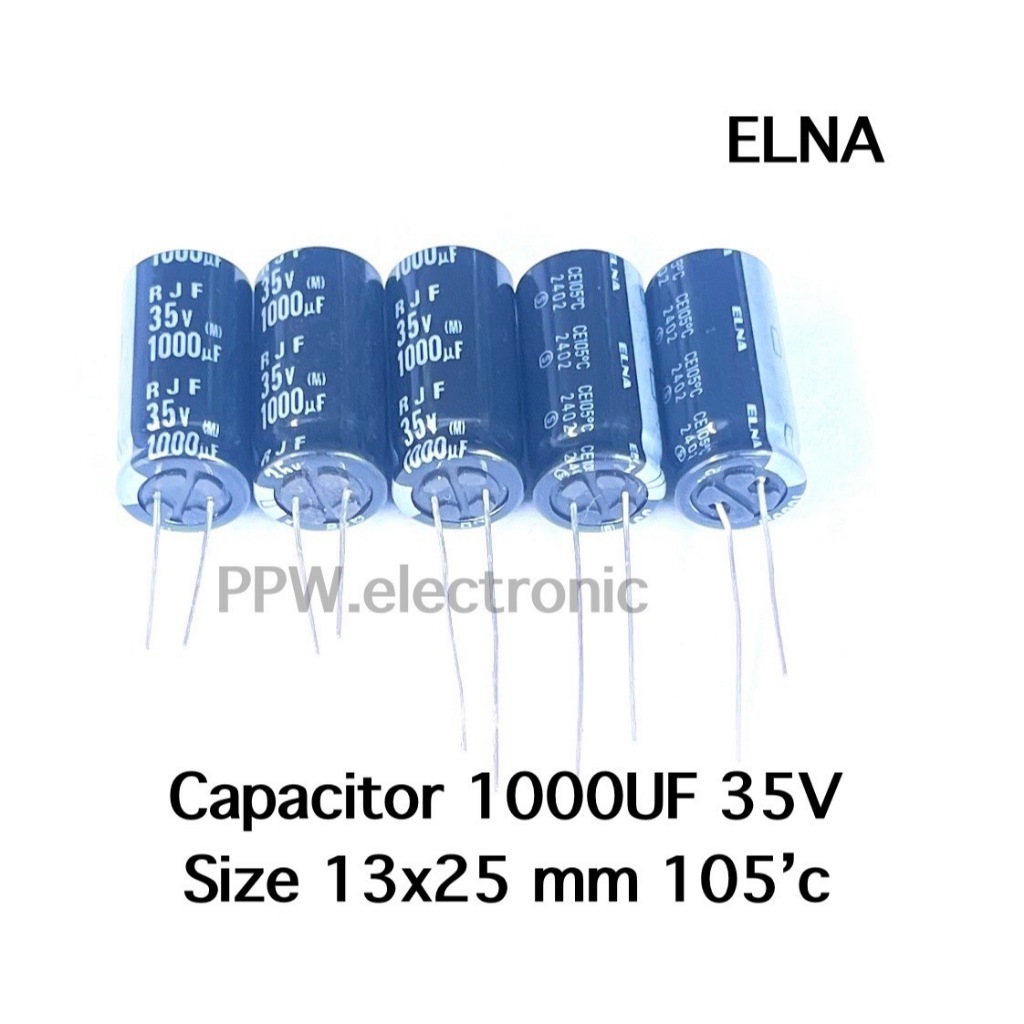 (10 pcs) Capacitor 1000UF 35V ทนร้อน 105 องศา Size 13x25 mm. ELNA สีดำ ...