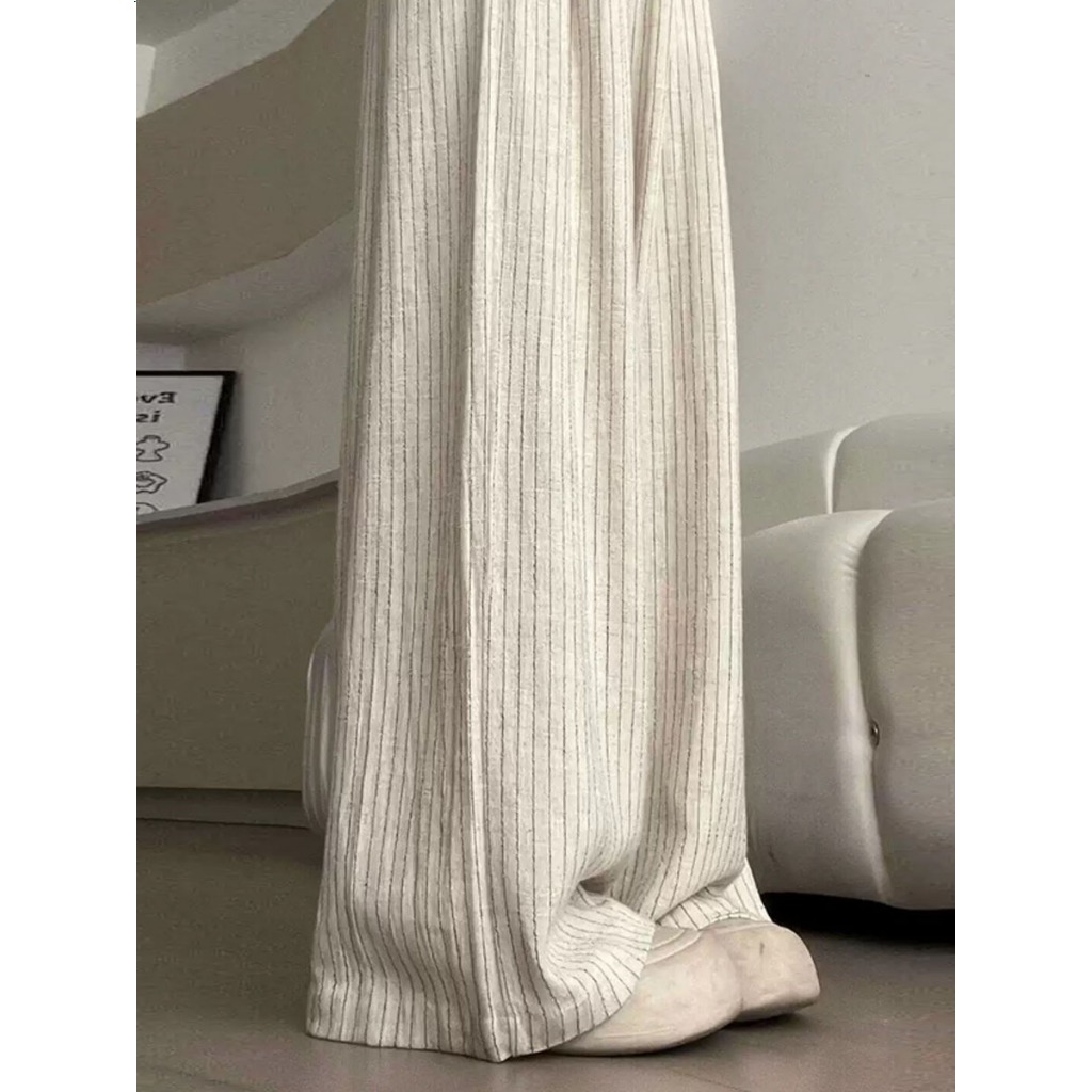 2024 ใหม่ Slacky Feeling ถูพื้นกางเกงลำลองผู้หญิงฤดูร้อนบางลายผ้าลินิน ...