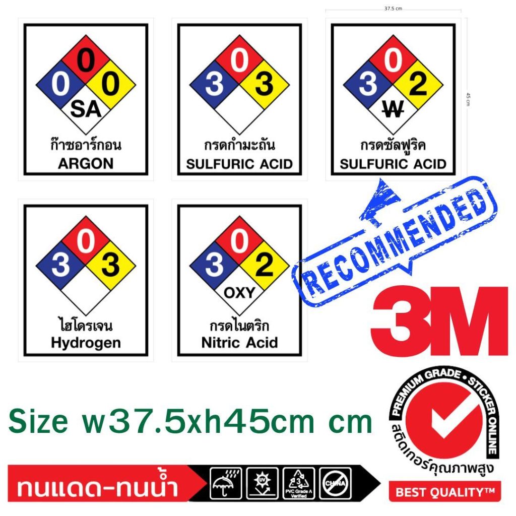 (525)สติ๊กเกอร์ 3M Sticker ป้าย อันตราย สารเคมี มาตรฐาน NFPA ระดับความเป็นอันตราย ความปลอดภัย ...