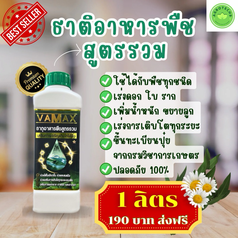 (1 ลิตร) VAMAX ปุ๋ยธาตุอาหารรองเสริมพืช สูตรรวม เร่งการเจริญเติบโตของ ...