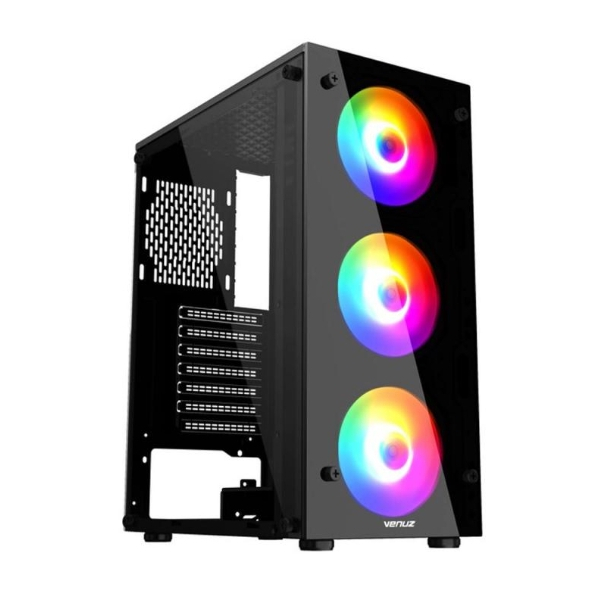 VENUZ ATX Tempered Glass Computer Case VC1818G with Rainbow RGB Fan x 3 ...