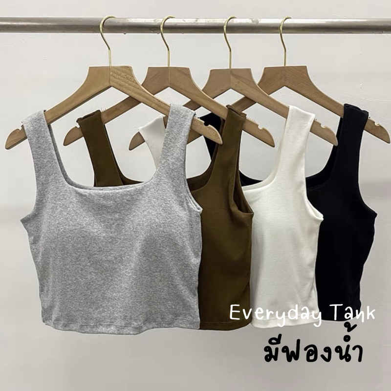 Everyday Tank มีฟองน้ำ เสื้อกล้ามครอป โนบรา (2827) | Shopee Thailand