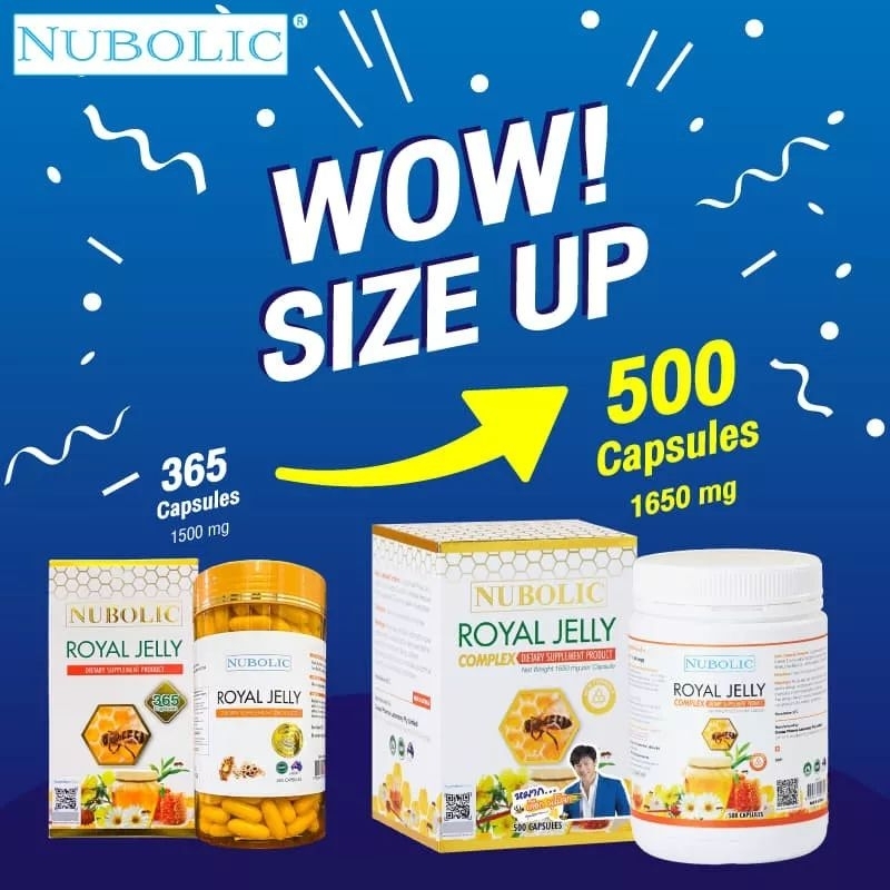 Nubolic Royal jelly 6% 1500mg นมผึ้งนูโบลิค (นมผึ้งนูโบลิก) 500 แคปซูล ให้ผิวสวยสุขภาพดี ...