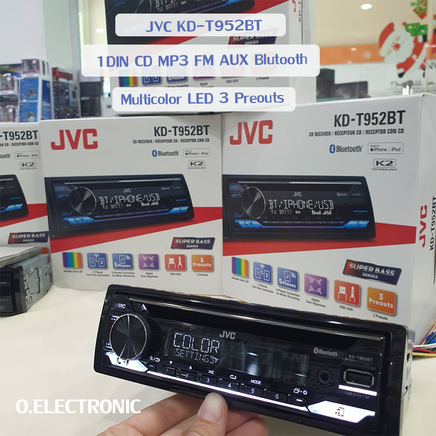 เครื่องเสียงติดรถยนต์ JVC KD-T952BT ไม่มีรีโมท CD MP3 USB AUX Bluetooth ปรับสีหน้าจอแบบ ...