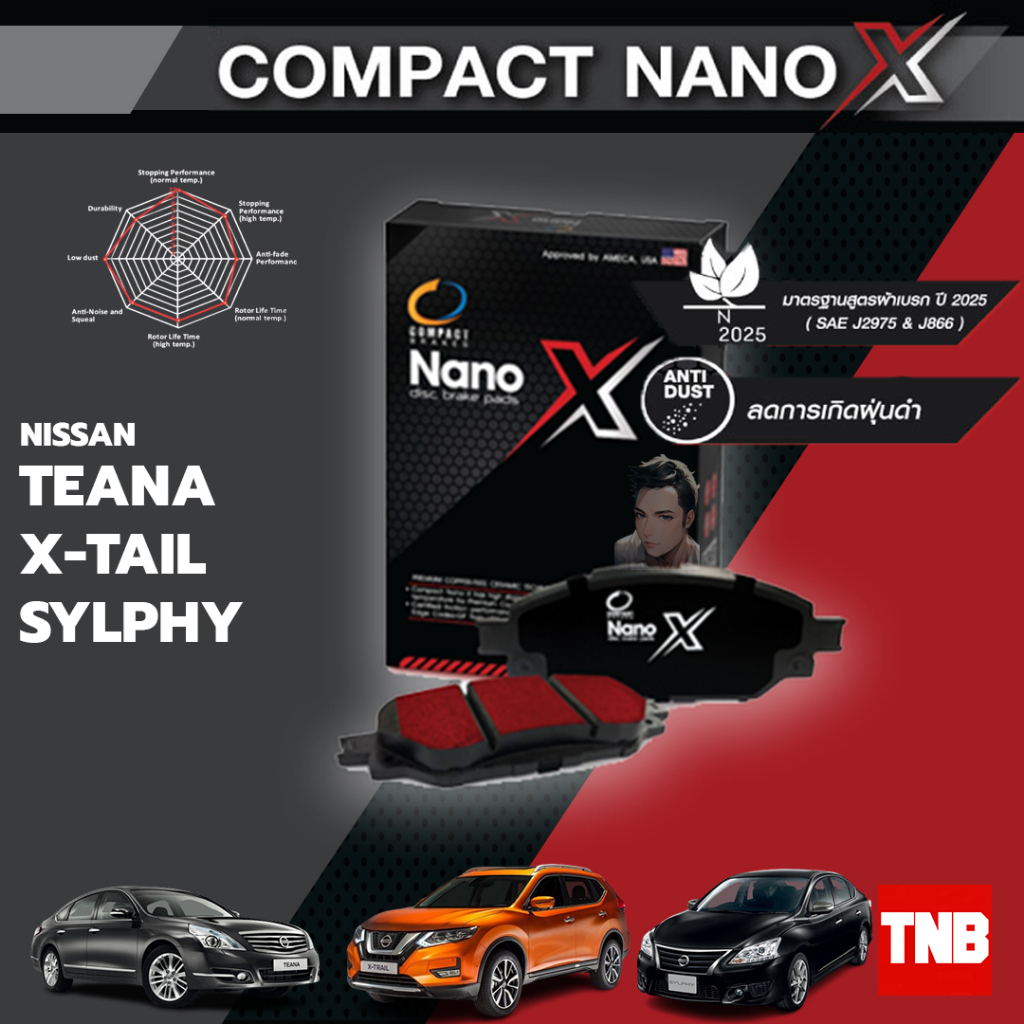 compact ผ้าเบรค หน้า-หลัง nissan teana sylphy pulsar x-trail นิสสัน ...