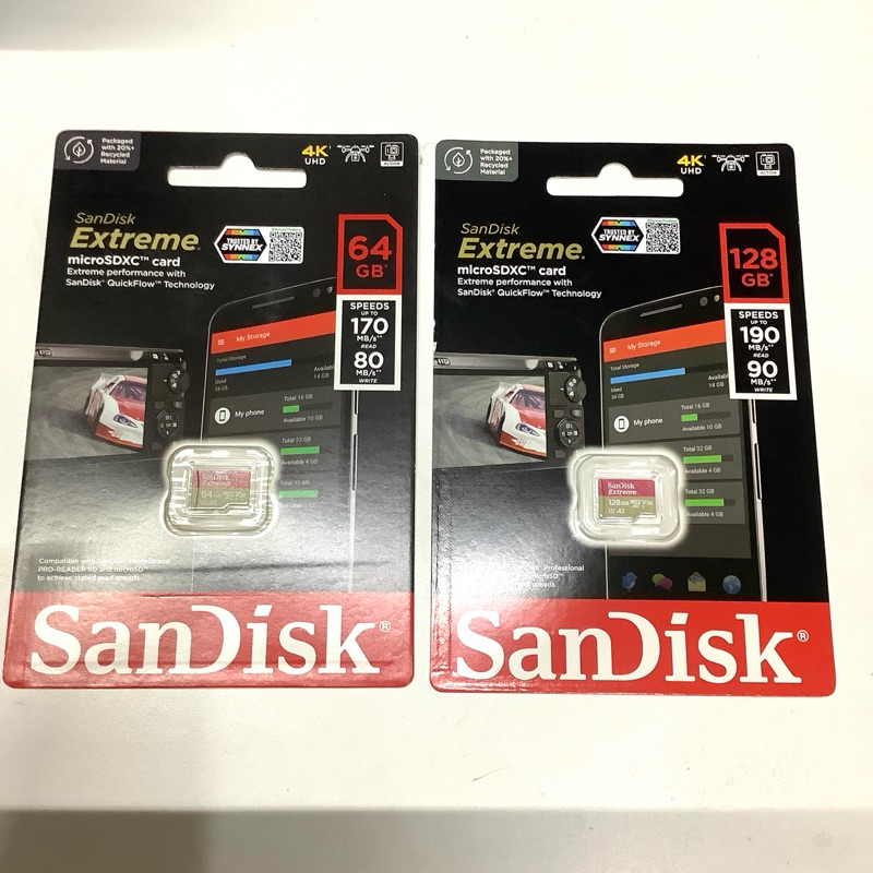 Sandisk EX 64 128 GB Extreme MicroSDXC UHS-I Card A2 U3 4K V30 มือถือ กล้องติดรถ Action camera ...