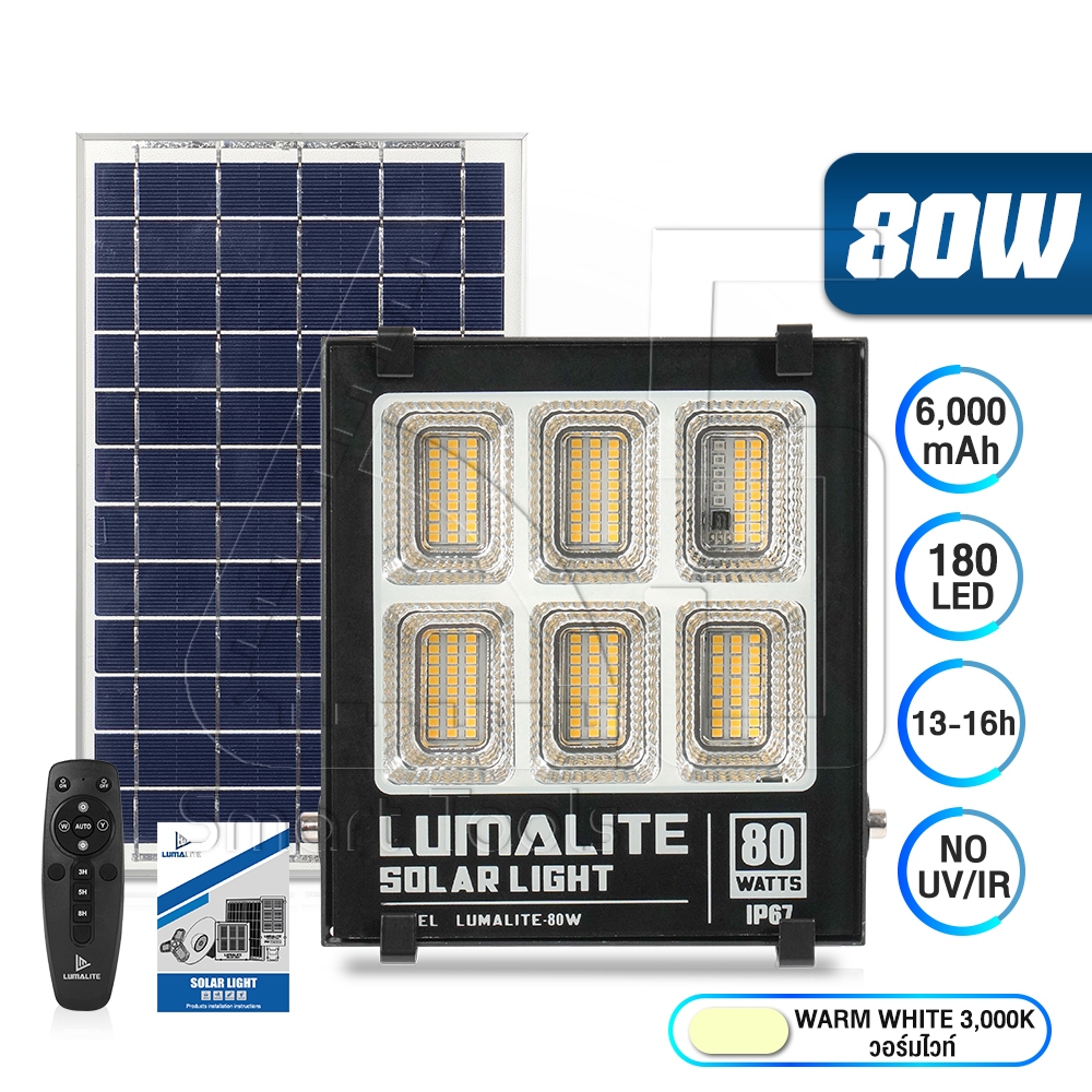LUMALITE ไฟโซล่าเซลล์ ไฟสปอร์ตไลท์ 80/100/200/300/500/800/1200W สีขาว ...