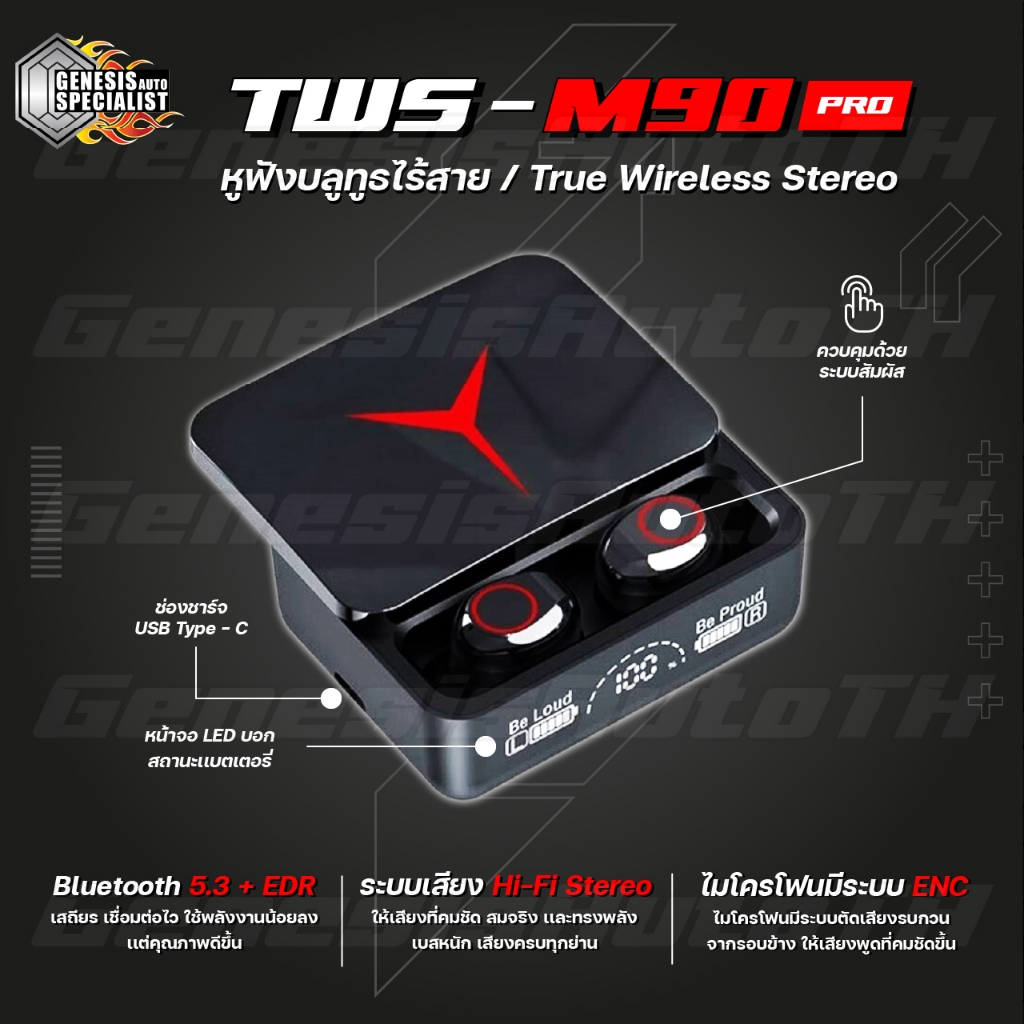 [ลูกค้าใหม่ 1 บาท] หูฟังบลูทูธ หูฟังสเตอริโอ ไร้สาย M90 Pro TWS ...