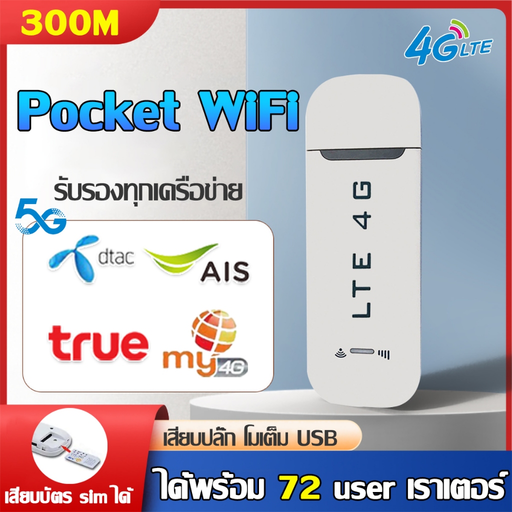 Pocket Wifi Aircard Wifi Modem 4G LTE 300 Mbps USB เราเตอร์ใส่ชิม ตัวปล่อยสัญญาณไวไฟ ไปได้ทั่ว ...