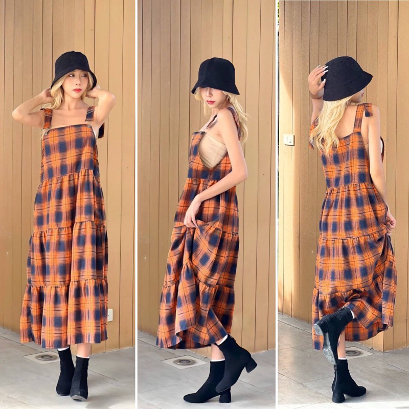 ♡Layered Overalls♡เอี๊ยมยาวระบายชั้น #มีลายสก็อต | Shopee Thailand