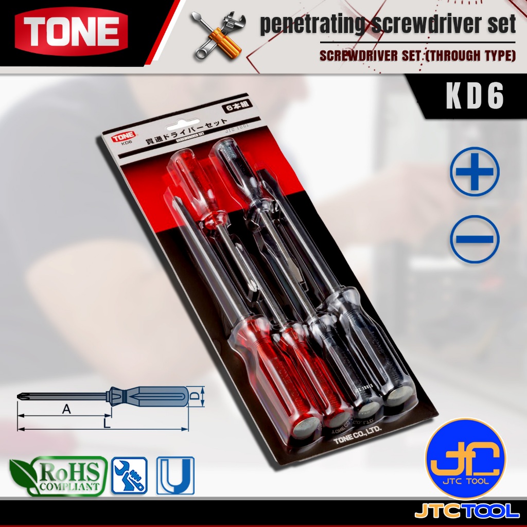 TONE ไขควงด้าพลาสติก รุ่น KD6 - Screwdriver Set (Through Type) Model ...