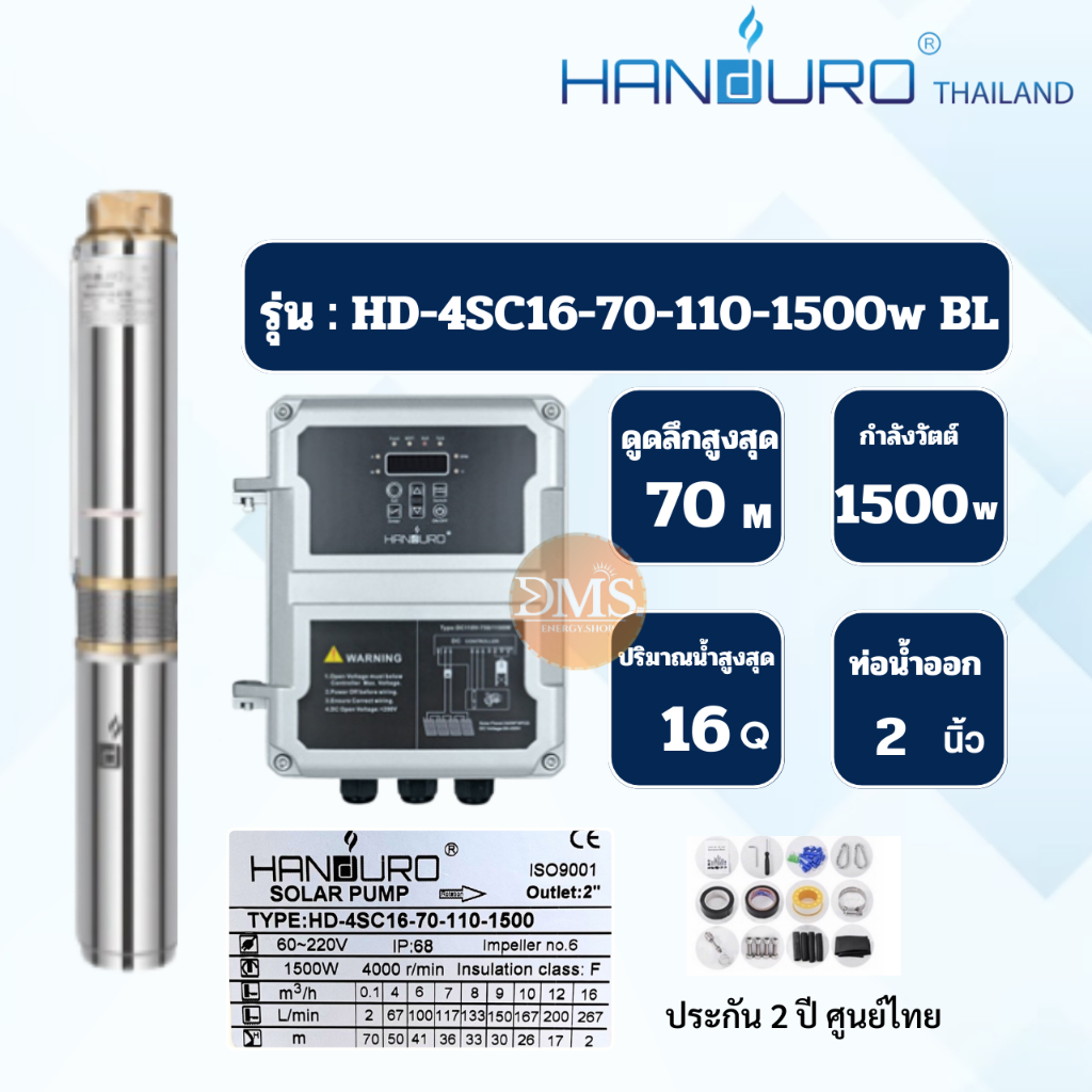 ส่งฟรี ปั๊มน้ำบาดาลโซล่าเซลล์ แฮนดูโร่ Handuro ลงบ่อ3"-6" 300w 600w ...