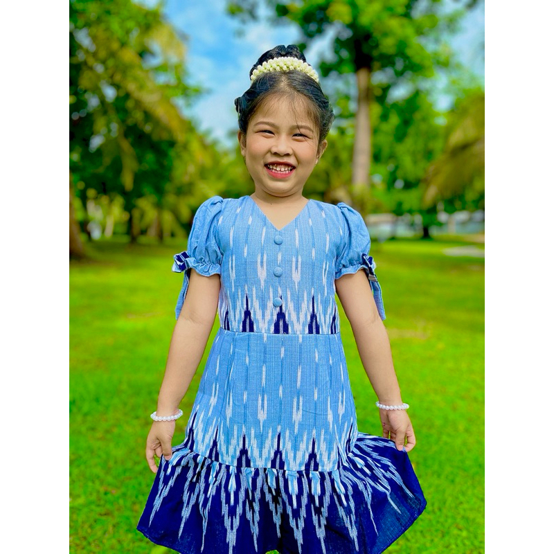 ชุดเดรสเด็กหญิง ผ้าไทยเปลือกไม้สายฝน | Shopee Thailand