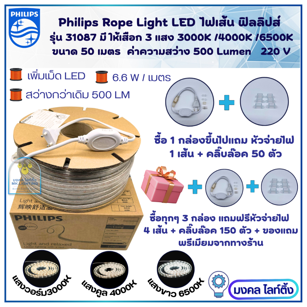Philips ไฟเส้น LED ฟิลลิปส์ LED Rope Strip ความยาว 50 เมตร รุ่น 31087 ...