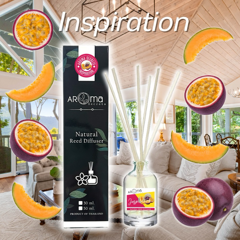 InSpiration (เมล่อน+เสาวรส) ก้านไม้หอมปรับอากาศ Reed Diffuser Aroma Secrets | Shopee Thailand