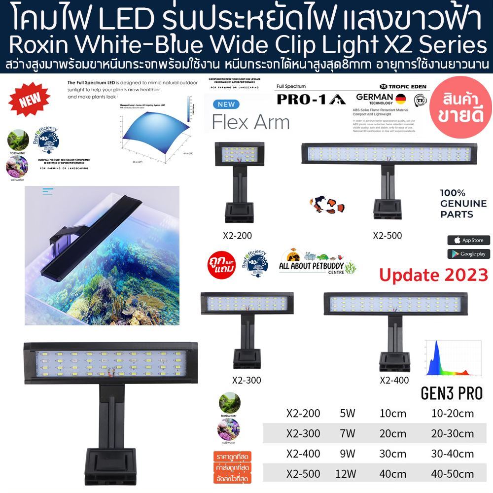 Roxin White-Blue Wide Clip Light X2 Series โคมไฟตู้ปลา ตู้ปลาทะเล ตู้ ...