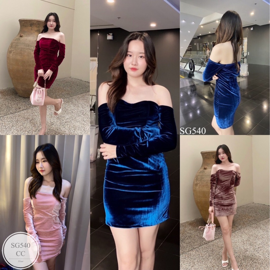 SG540 ชุดเดรสกำมะหยี่เนื้อหนานุ่มมาละค่ะ แพทเทิร์นเป๊ะมาก เหมาะใส่ออก ...
