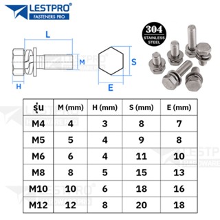 น็อต สแตนเลส 304 หกเหลี่ยม ติดแหวนสปริง M12 ติดแหวนอีแปะ ติดแหวนสปริง GB9074.17 | Shopee Thailand