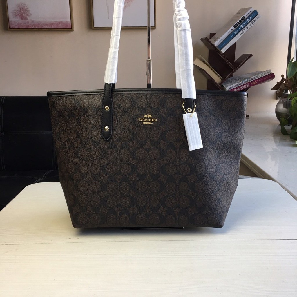 ของแท้ COACH 58292 ใหม่สบาย ๆ แฟชั่นสุภาพสตรีซิปกระเป๋าช้อปปิ้ง ...