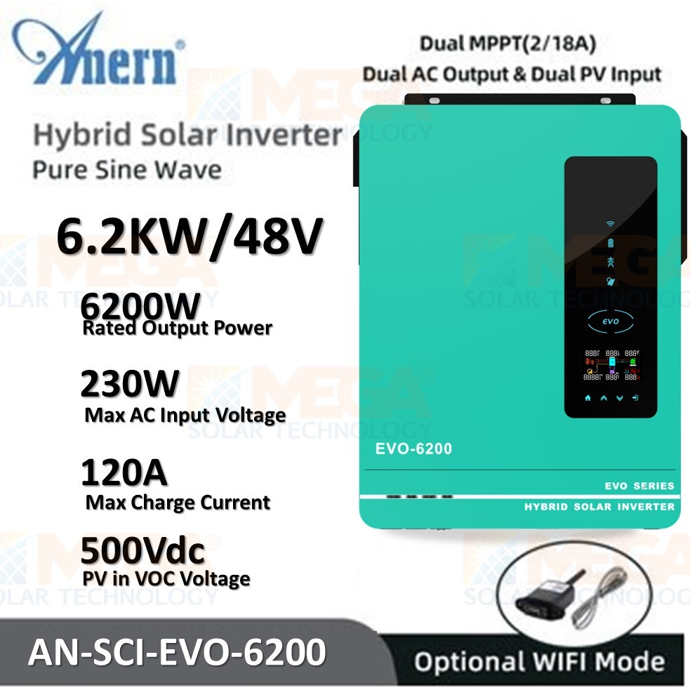 Hybrid inverter รุ่น ANERN EVO Series 2023-2024 ระบบชาท MPPT 120A ระบบ 4200W/24V, 6200W/48V และ ...