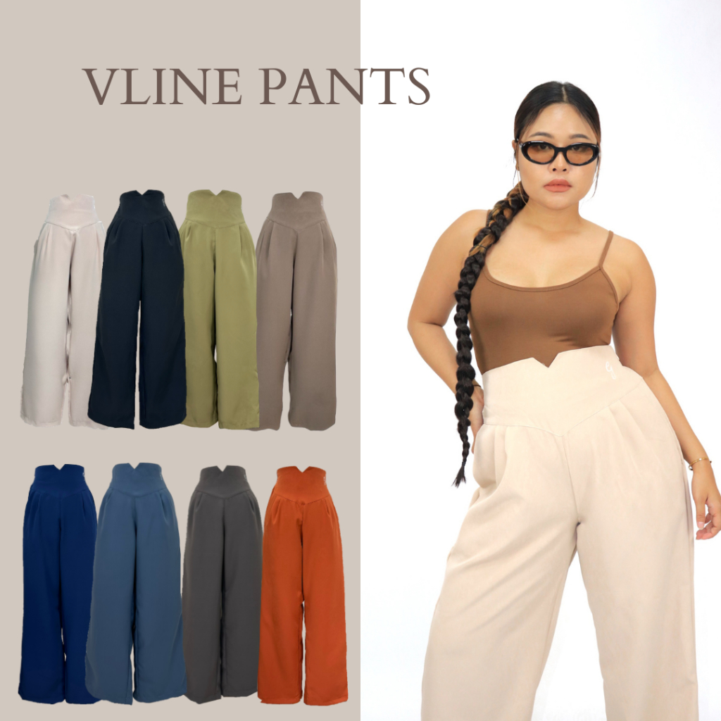 V line pants กางเกงเอววีขายาว | Shopee Thailand