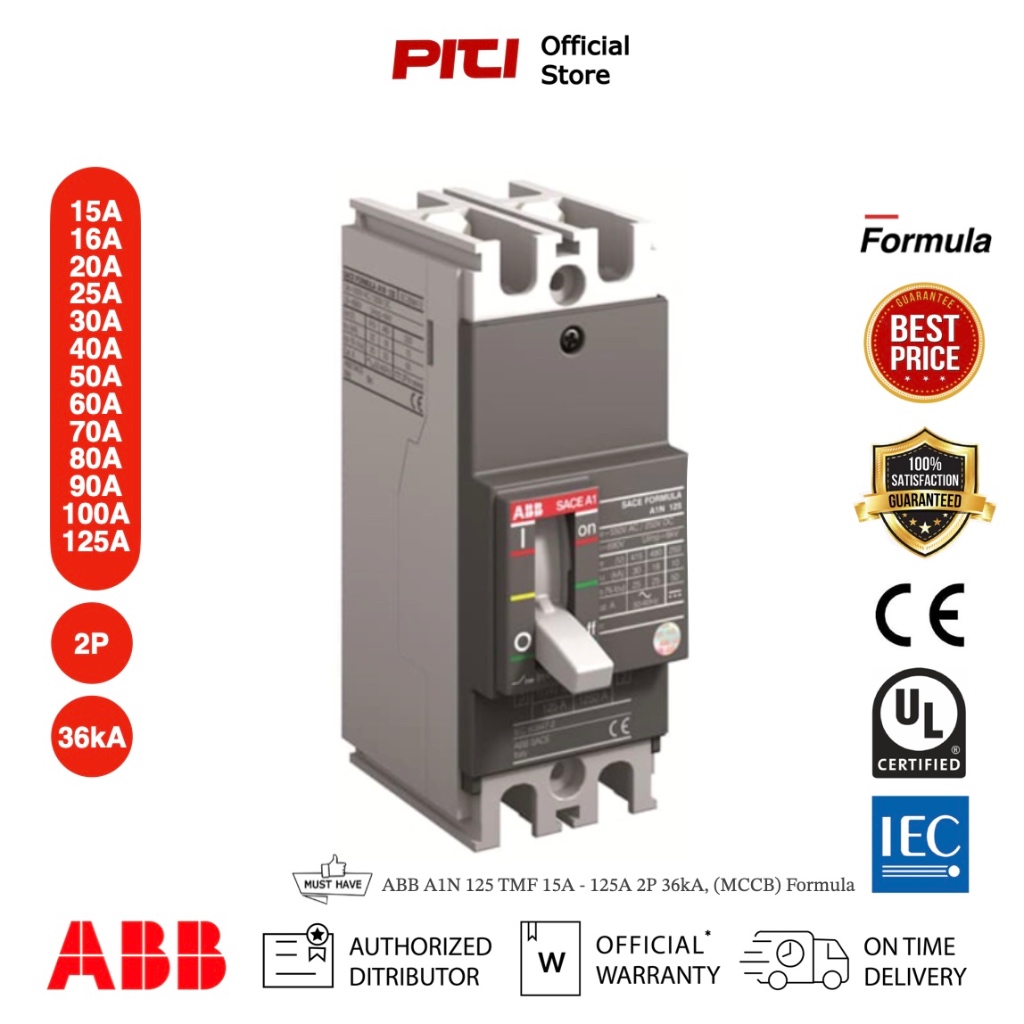ABB A1N 125 TMF 15A - 125A 2P 50kA, (MCCB) Formula # 1SDA068789R1 - 1SDA066507R1 | Shopee Thailand
