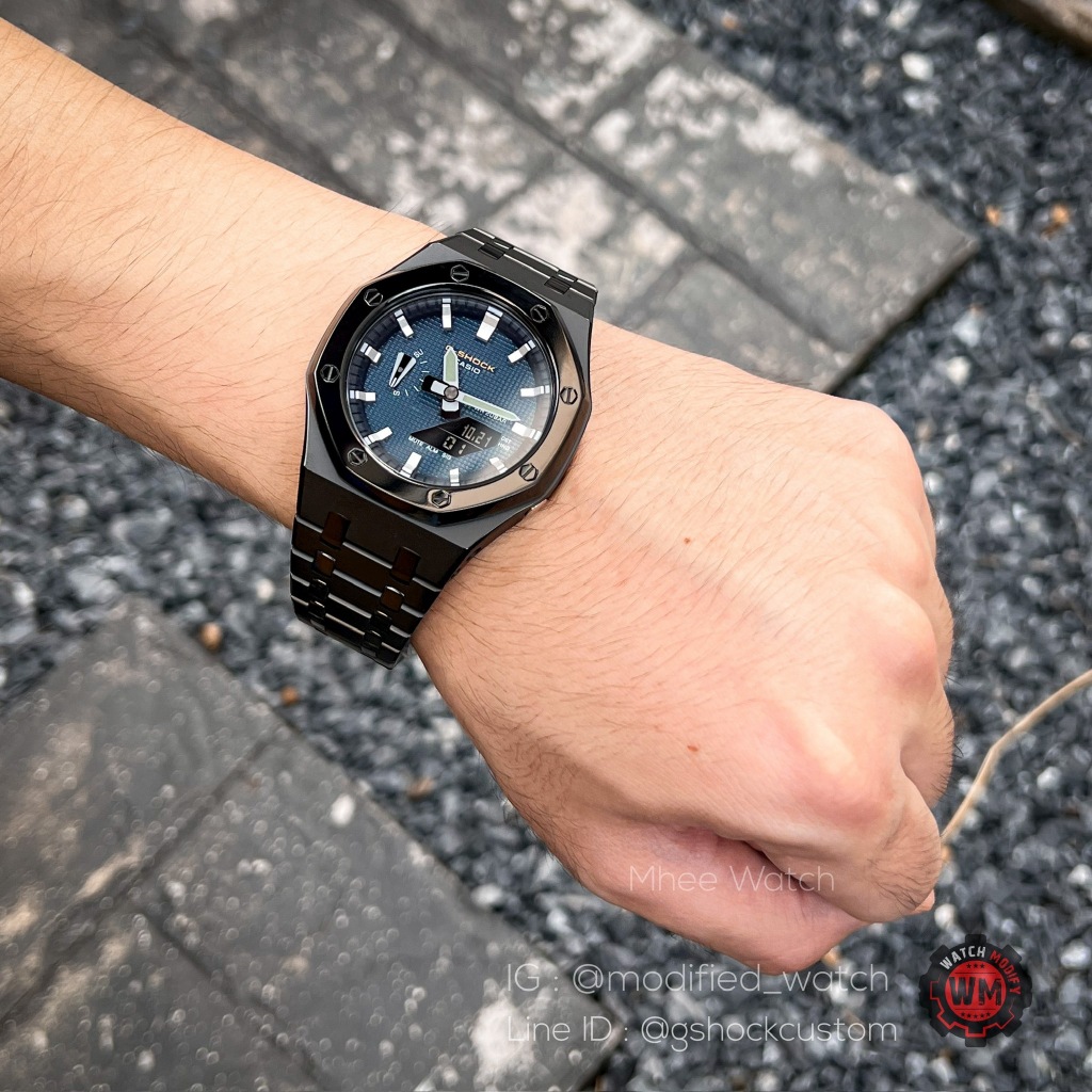 G-Shock Casioak Navy Blue waffle Dial with Sandblasted Black Metal ...