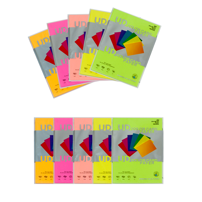 UD Color Card Paper Fluo กระดาษสี 2 หน้า 70แกรม A4 100 แผ่น สีนีออน ...