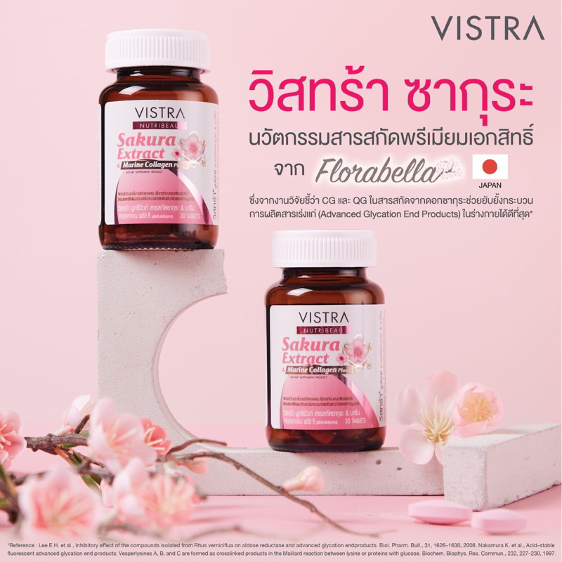 5เม็ด/30เม็ด VISTRA NUTRIBEAU SAKURA EXTRACT & MARINE COLLAGEN PLUS C ...