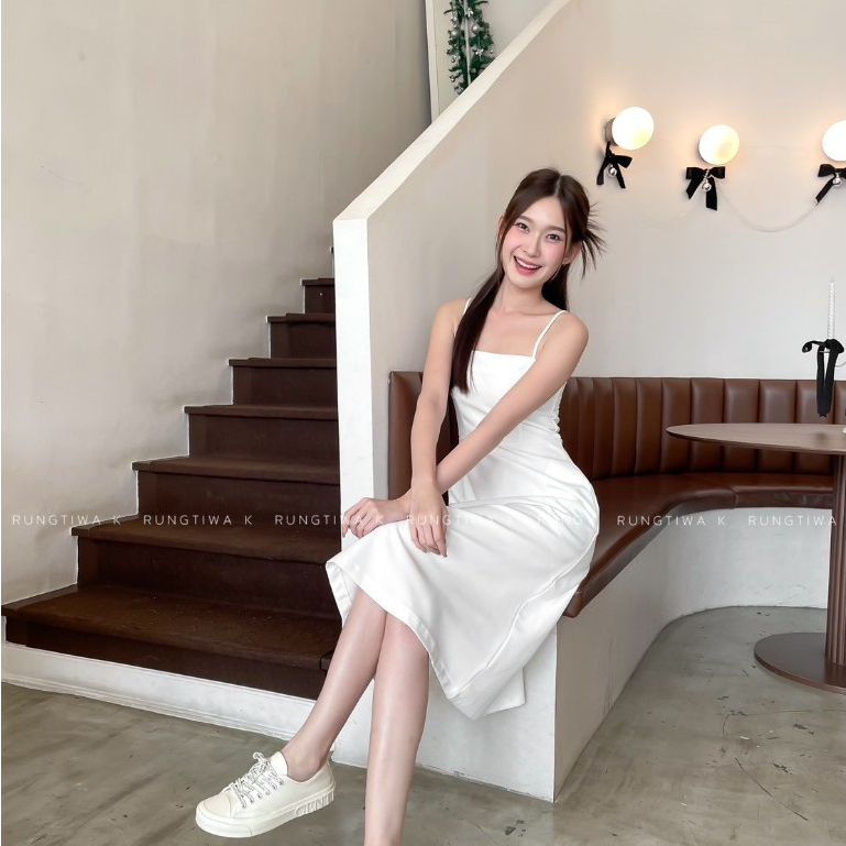 🥖‘Marindy Dress’ - เดรสสายเดี่ยว กระโปรงบาน เดรสสายเดี่ยวกระโปรงยาว ชุด ...