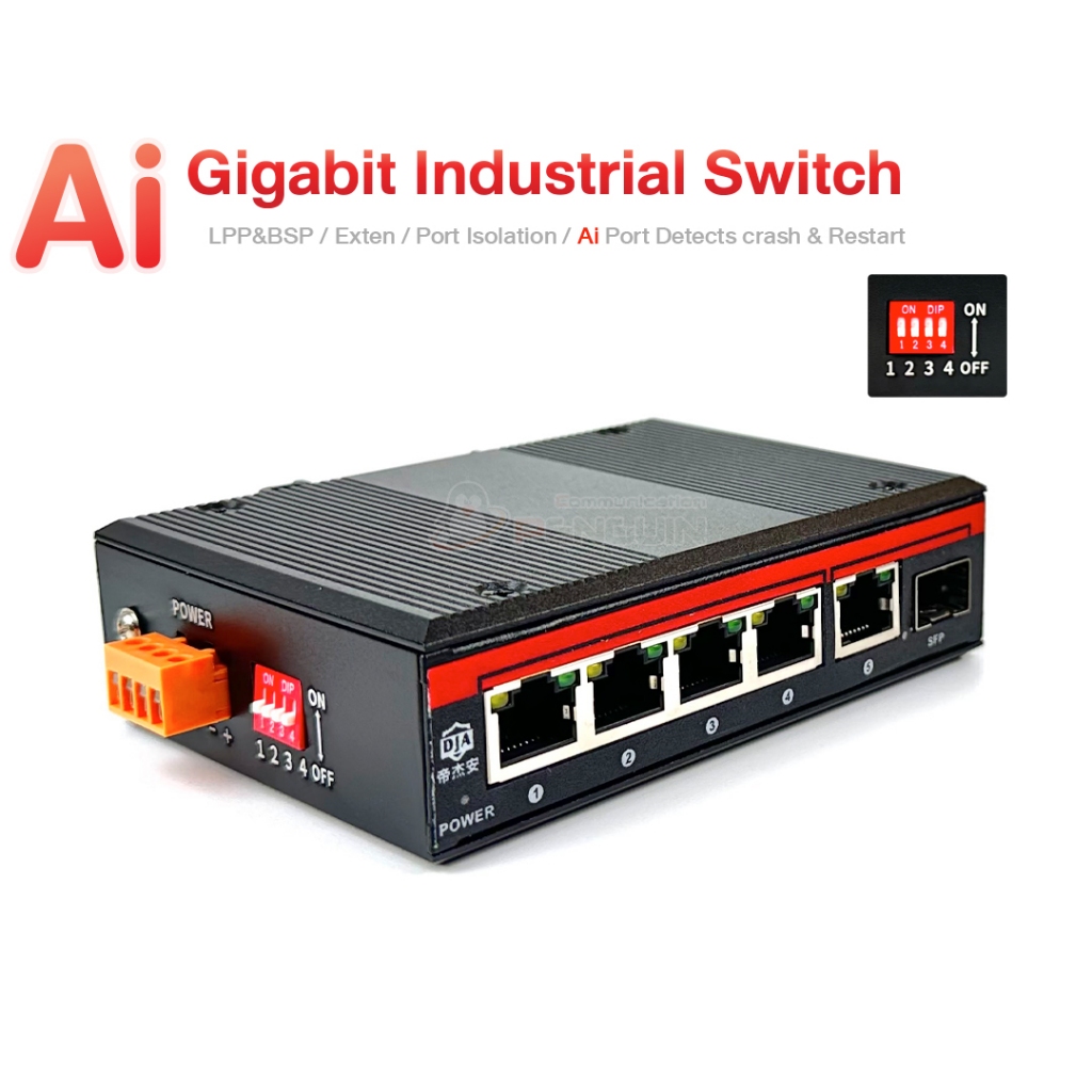 Gigabit Industrial Ai Switch/Hub 6 Port (4 * 10/100/1000 + GE Uplink ...
